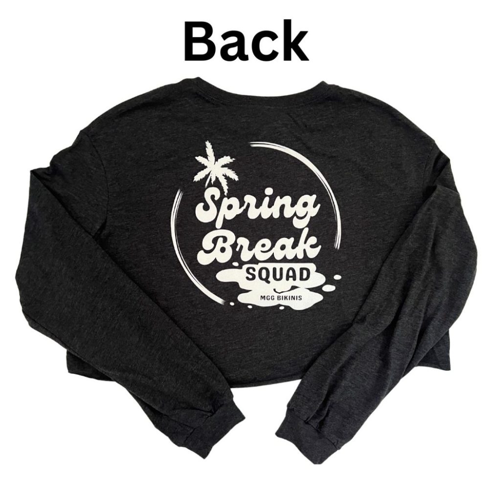 MGG Bikinis Spring Break Squad - Dark Gray Long Sleeve Crop Top – Micro ...